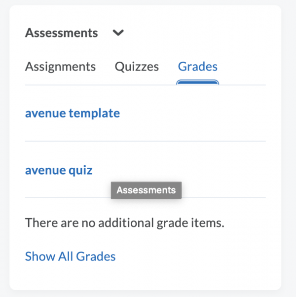 Assessments Widget – Avenue Help